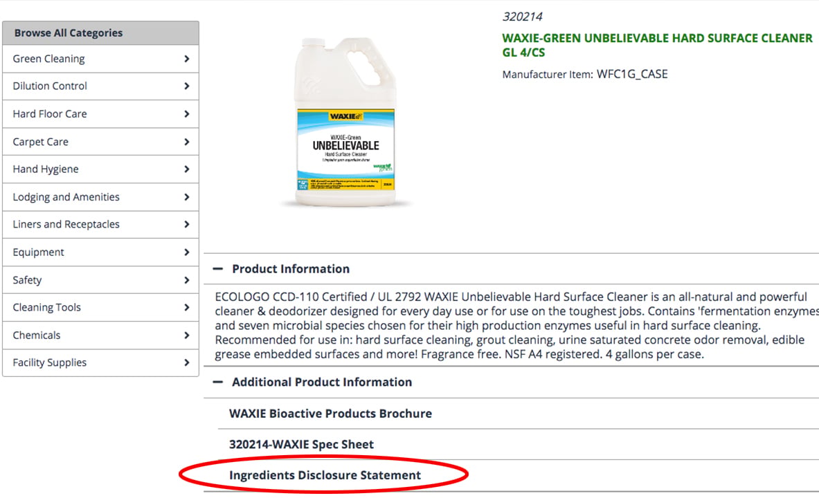 WAXIE Chemical Ingredients | WAXIE Sanitary Supply